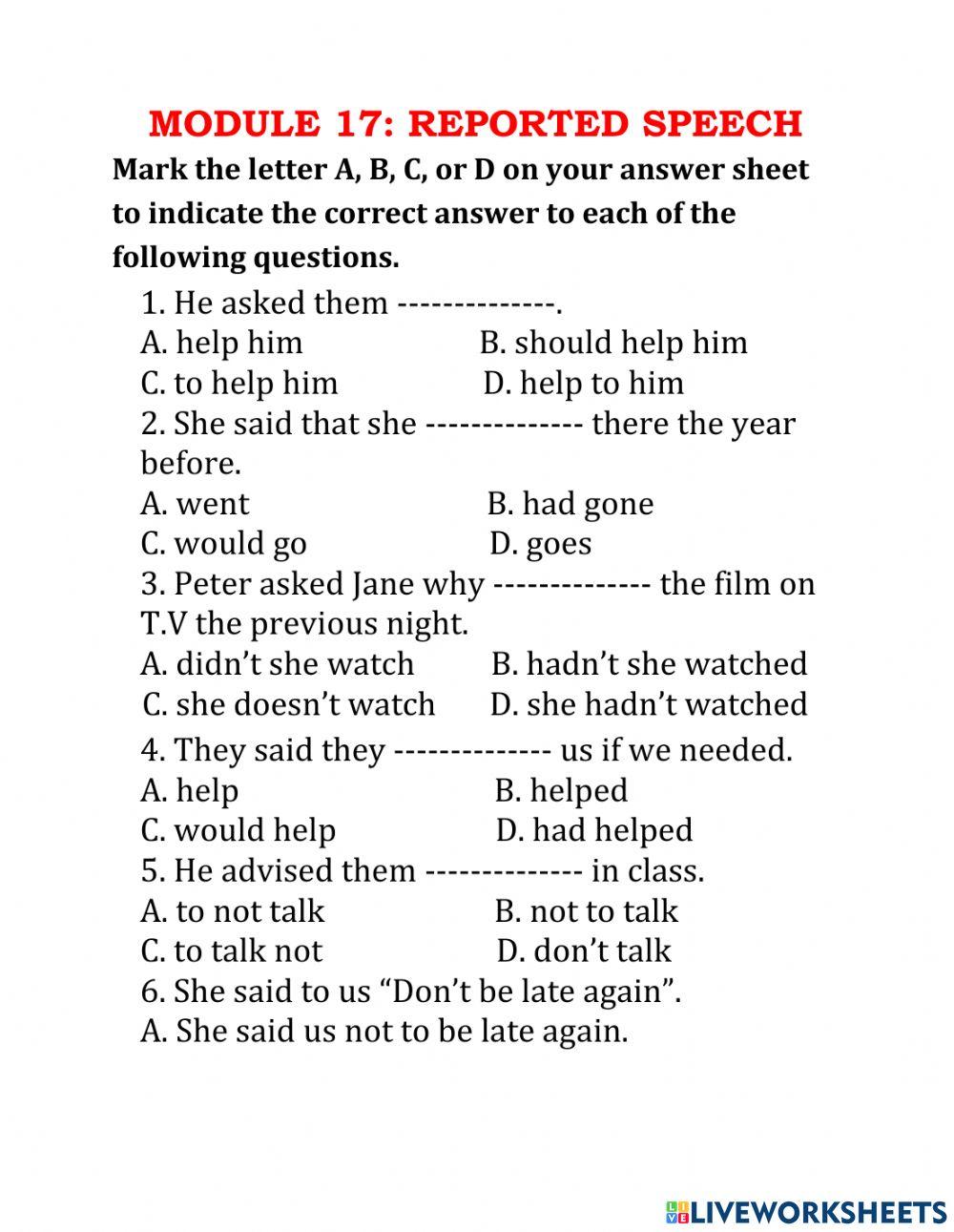 1225228 | MODULE 17: REPORTED SPEECH | stareducation