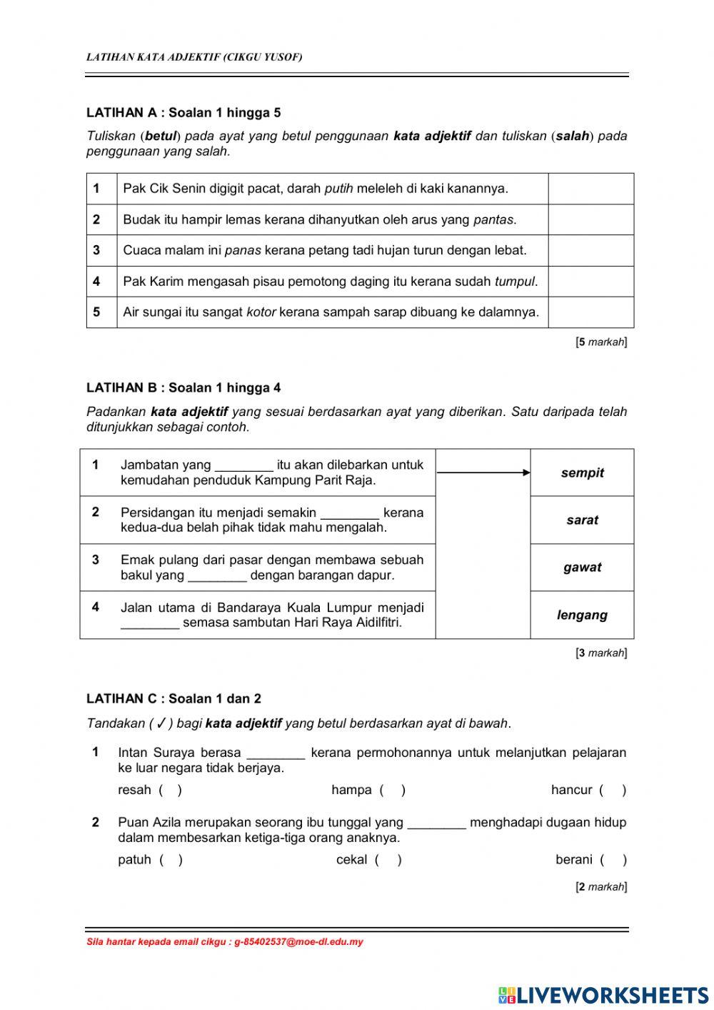 Bm- kata adjektif worksheet | Live Worksheets