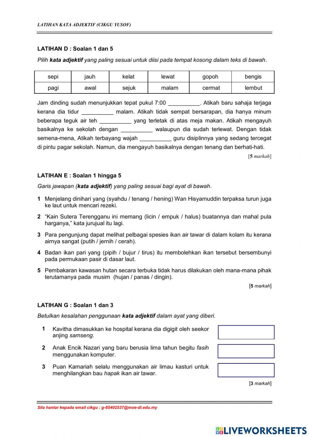 Bm- kata adjektif worksheet | Live Worksheets