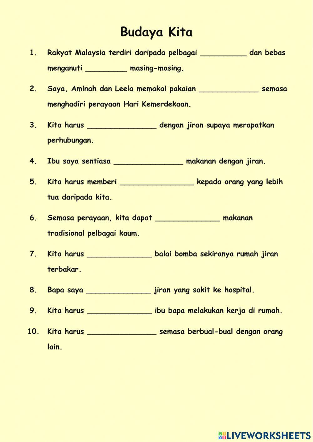 Budaya Kita interactive worksheet | Live Worksheets