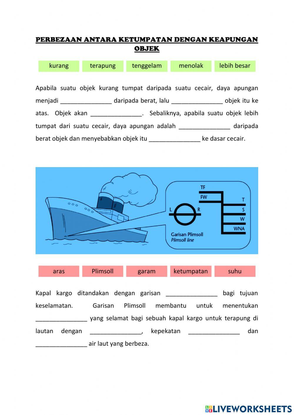 Perbezaan Antara Ketumpatan dengan Keapungan Objek worksheet | Live ...