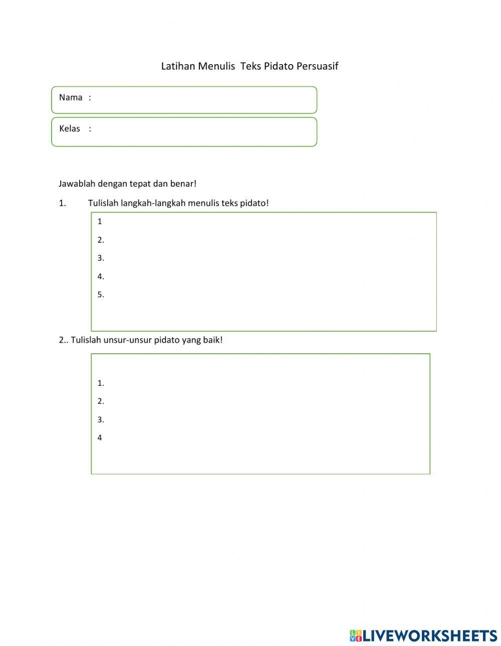 Latihan Menulis Pidato Persuasif worksheet | Live Worksheets