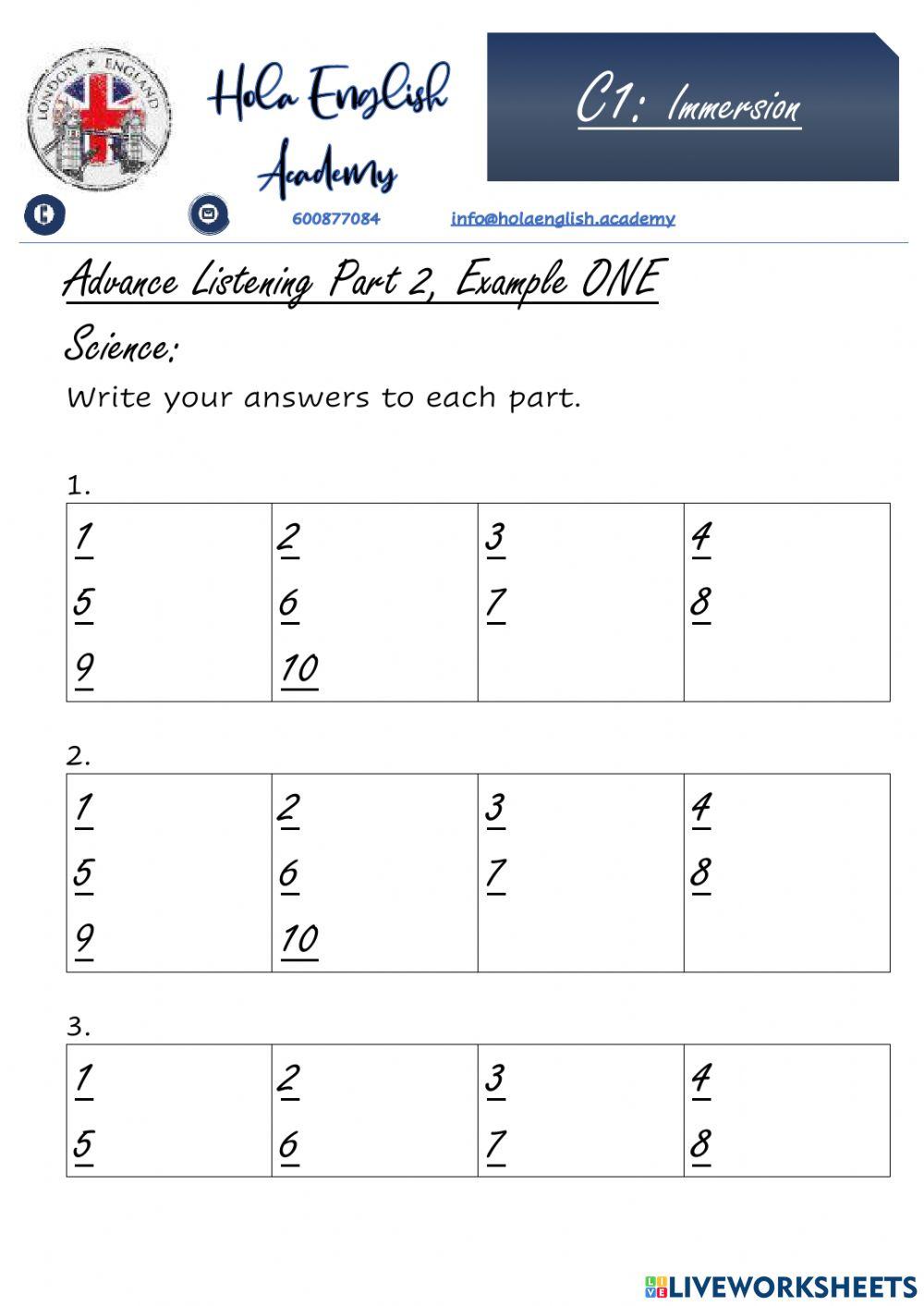 C1 Listening Part 2 eg1 Science worksheet | Live Worksheets