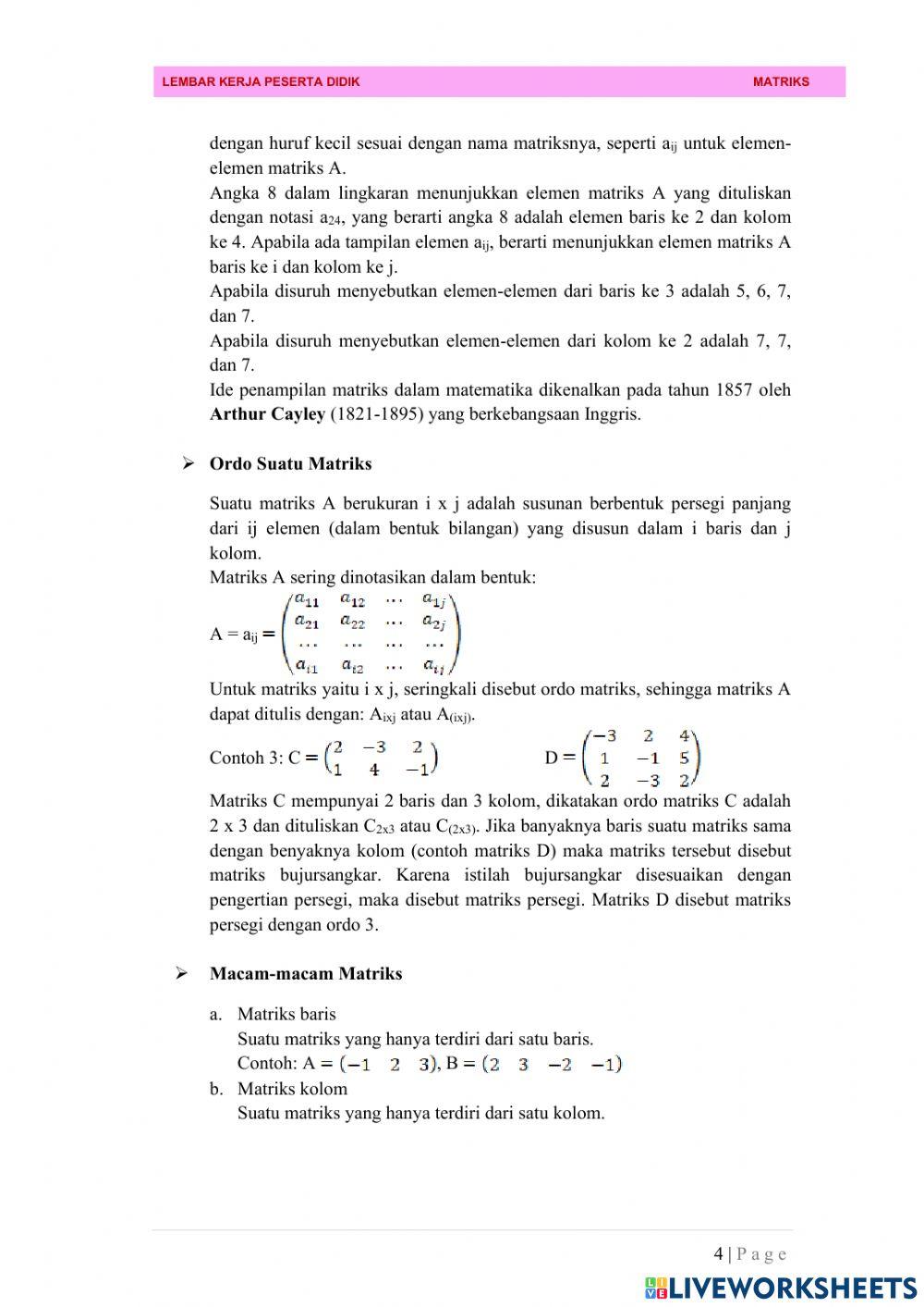 LKPD Matriks 1 interactive worksheet | Live Worksheets