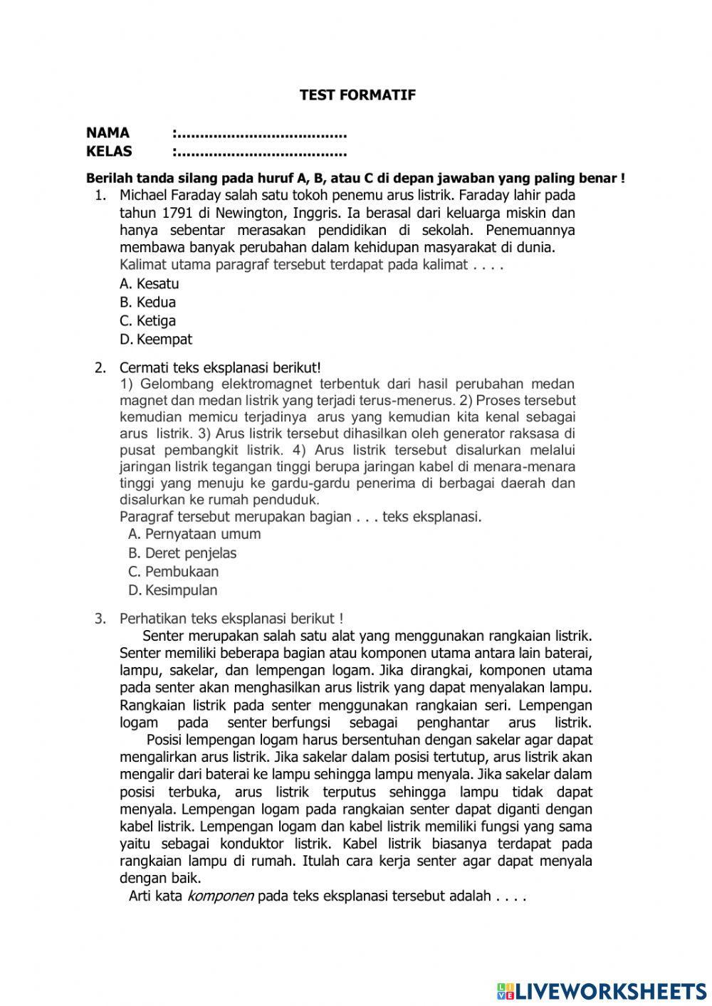 Tes formatif 1241682 | cucum cuminar | Live Worksheets