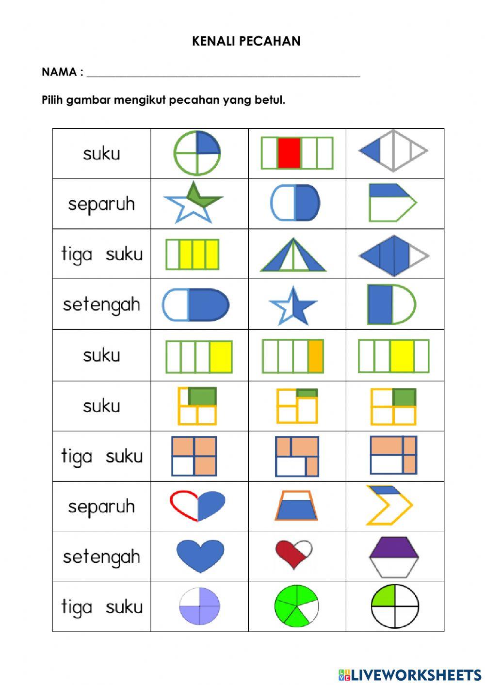 Kenali Pecahan exercise | Live Worksheets