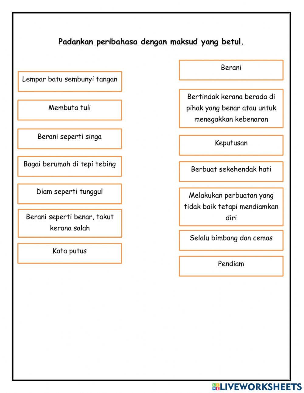 Padankan dengan maksud yang betul worksheet | Live Worksheets