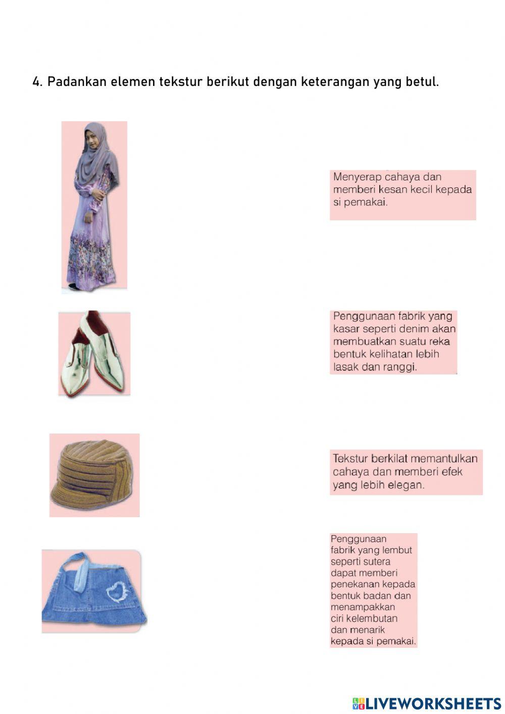 Rbt t1 5.2.5 tekstur dan warna worksheet | Live Worksheets