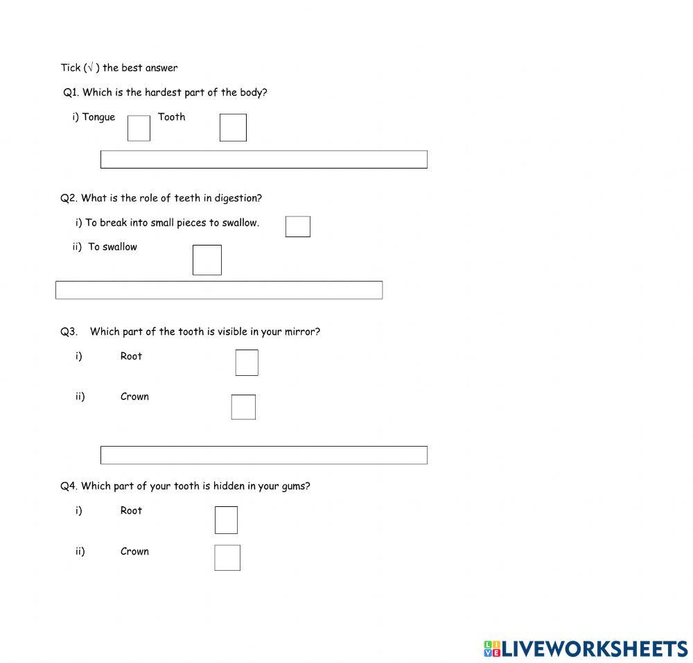 Tooth 1 worksheet | Live Worksheets