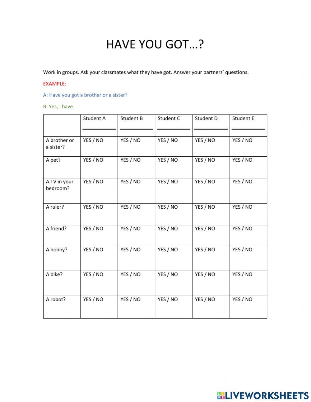 Have you got exercise for Teenagers 2 | Live Worksheets