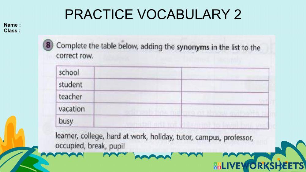 synonym online exercise for | Live Worksheets