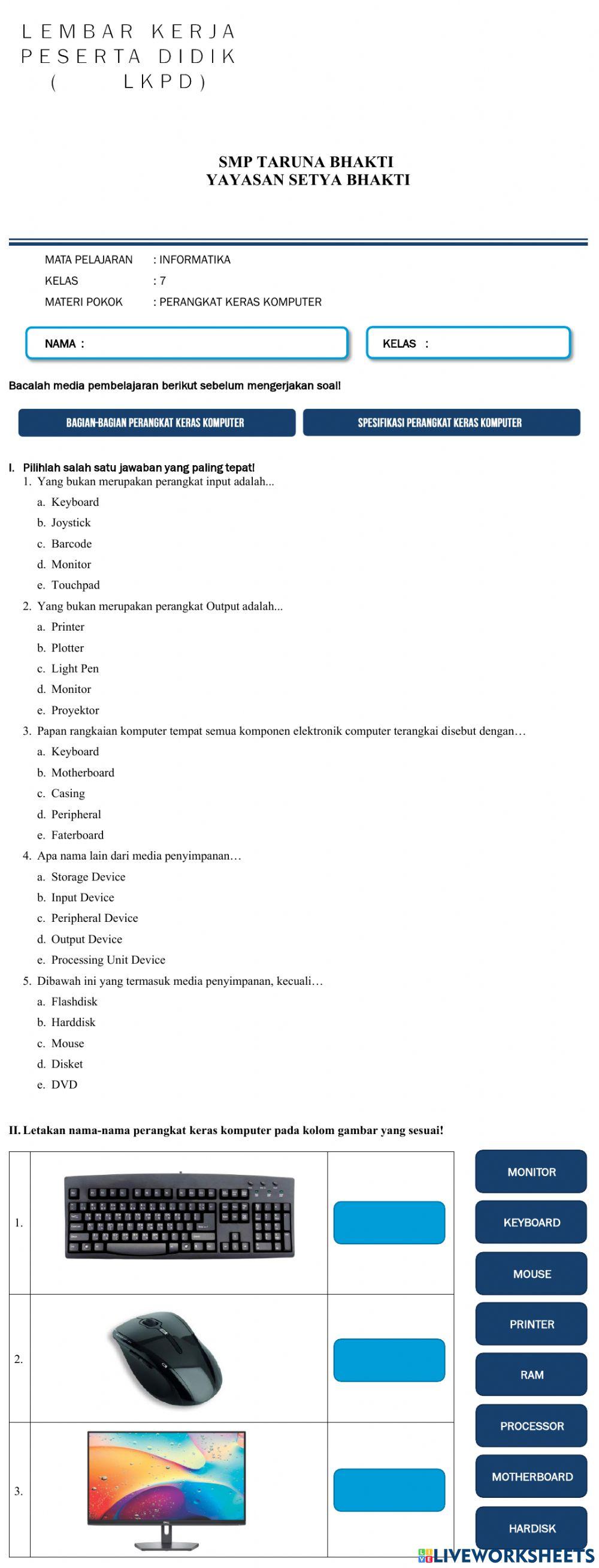 Informatika kel… | Free Interactive Worksheets | 1243613