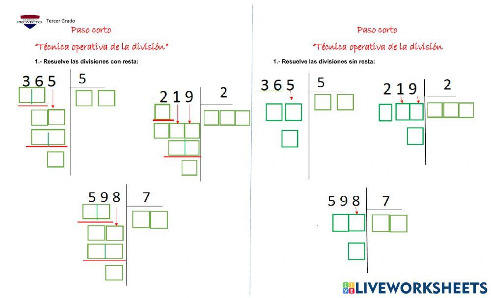Paso corto de divisiones worksheet | Live Worksheets