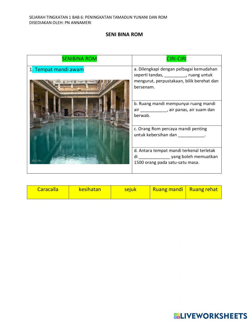 Peningkatan Seni Bina dalam Tamadun Rom worksheet | Live Worksheets