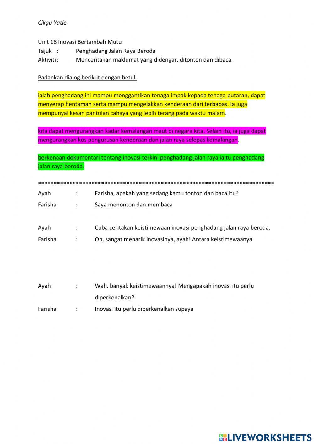 Penghadang Jalan Raya worksheet | Live Worksheets