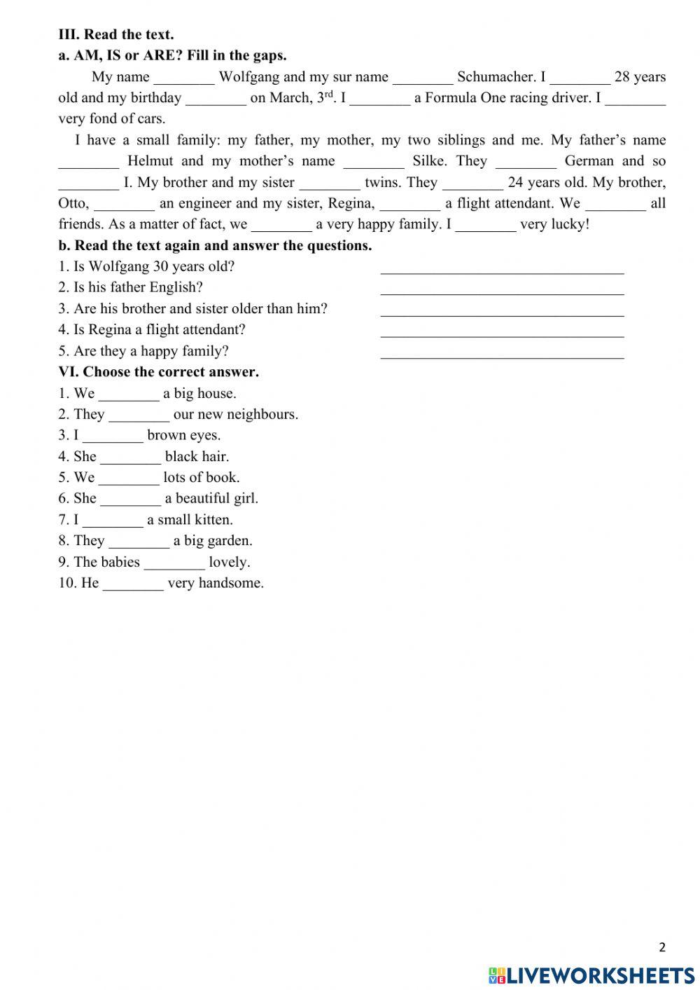 Present simple - To be online exercise for | Live Worksheets