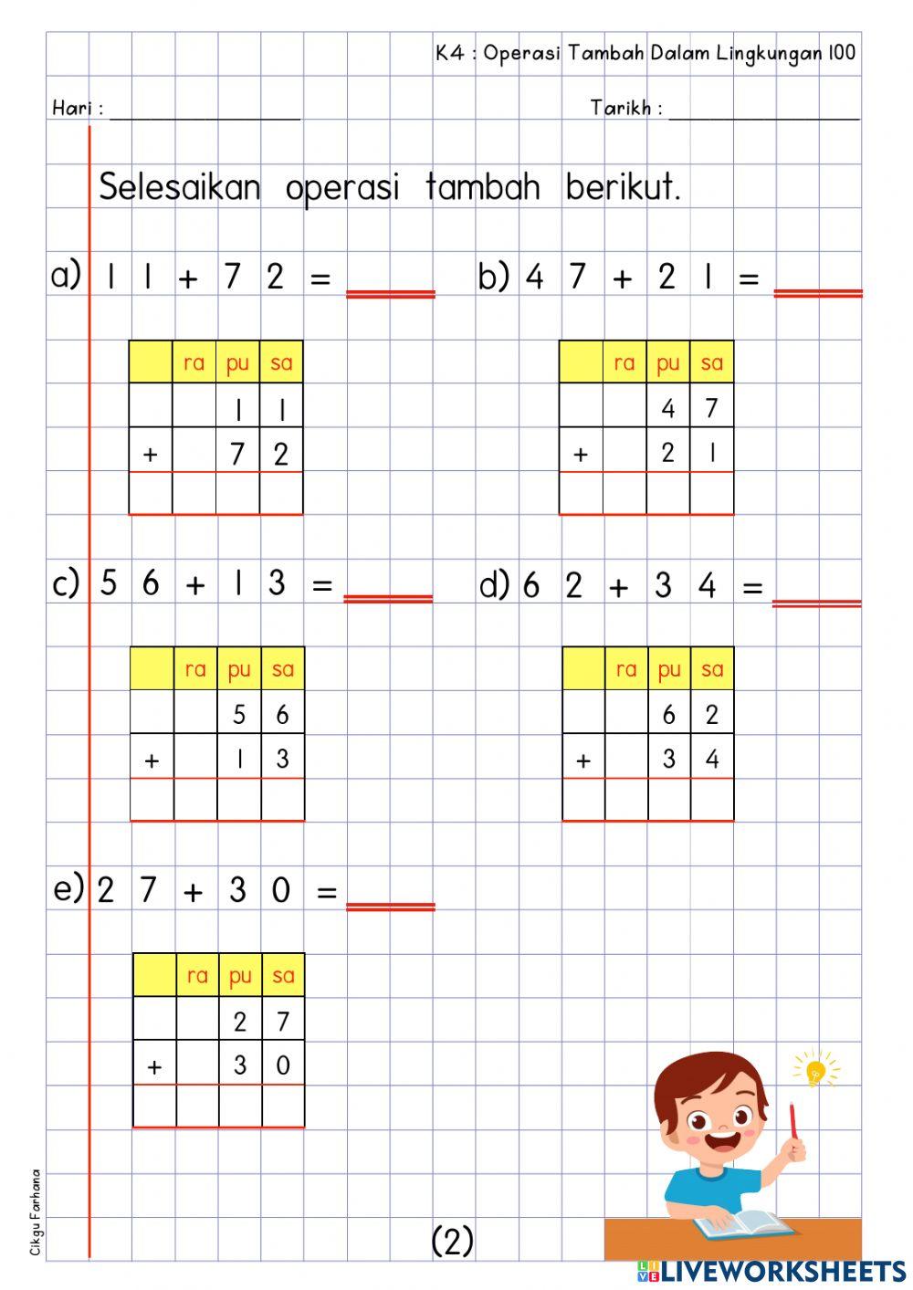 Operasi tambah … | Free Interactive Worksheets | 1244355