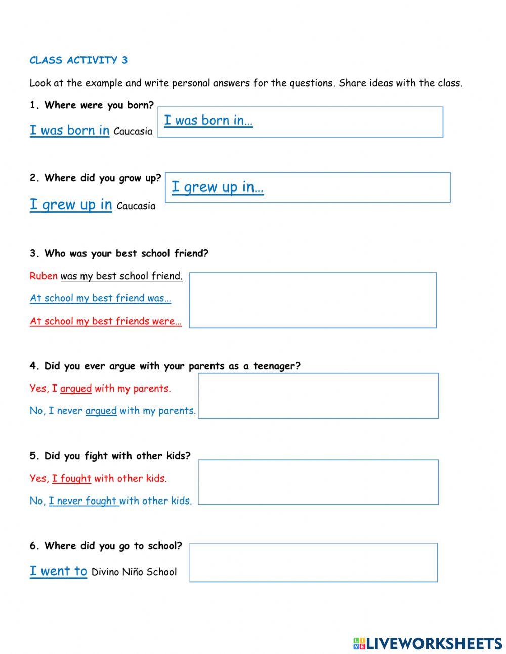 Past experiences | Free Interactive Worksheets | 1244395