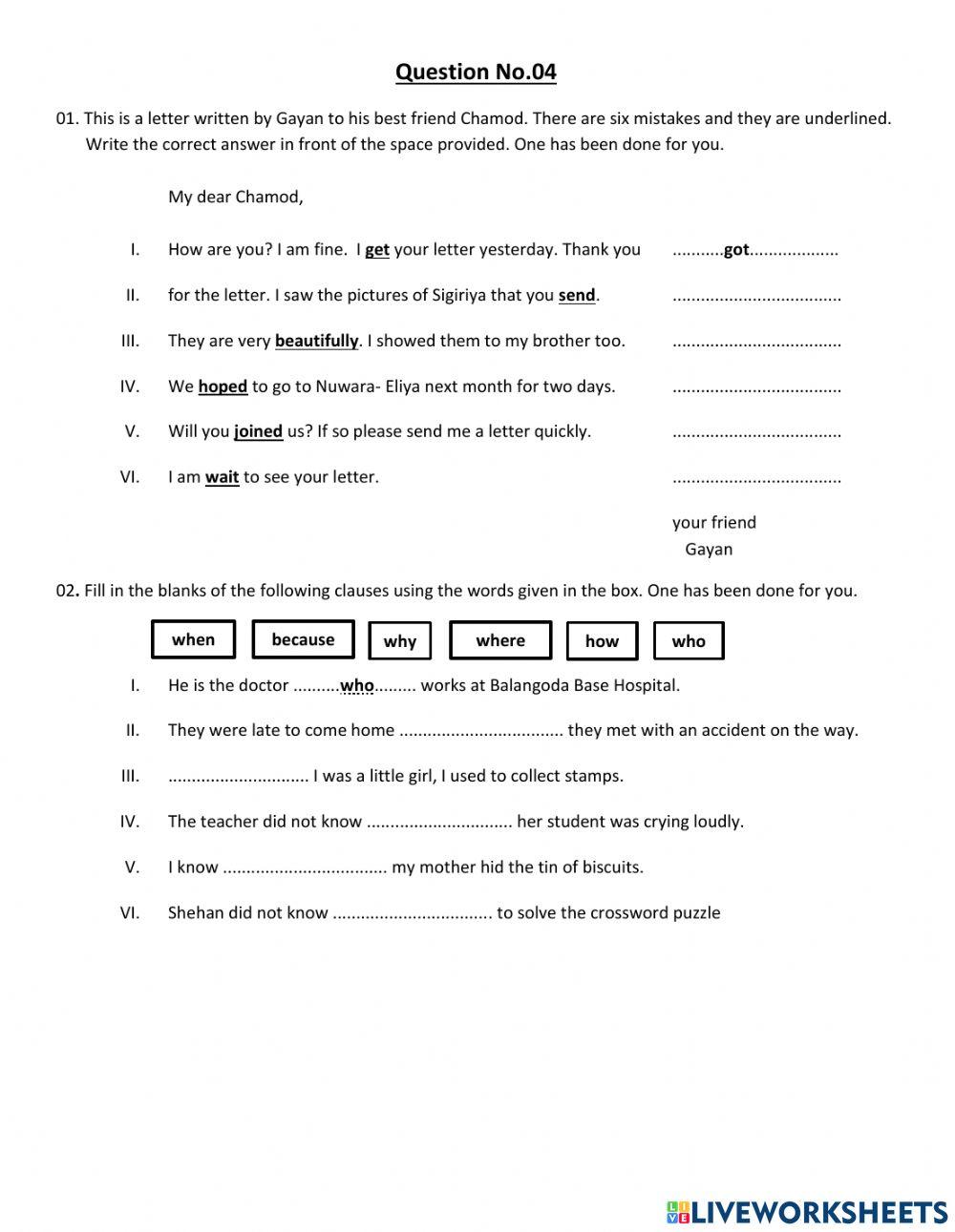 Question No.4 worksheet | Live Worksheets