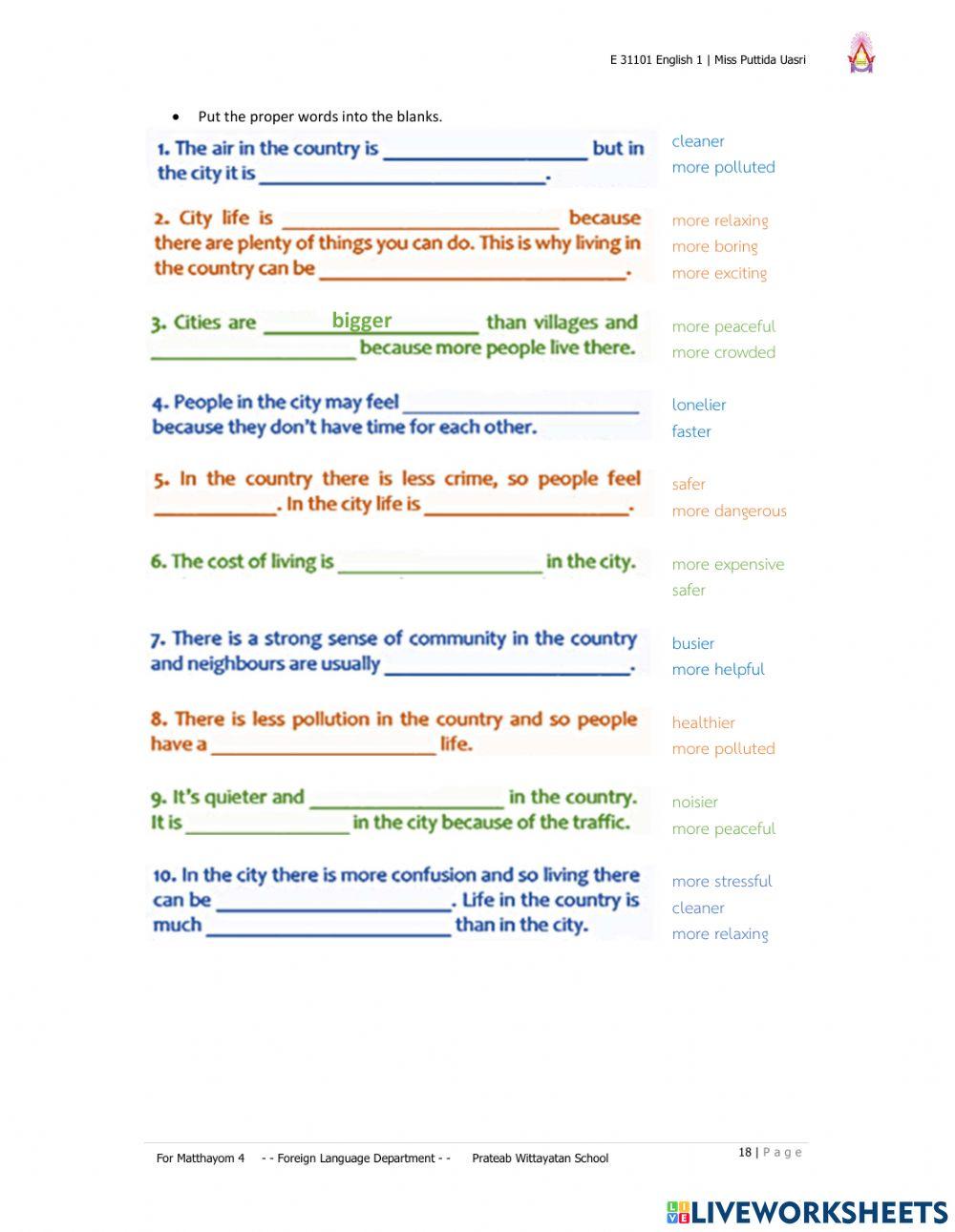 31101 Comparison worksheet | Live Worksheets