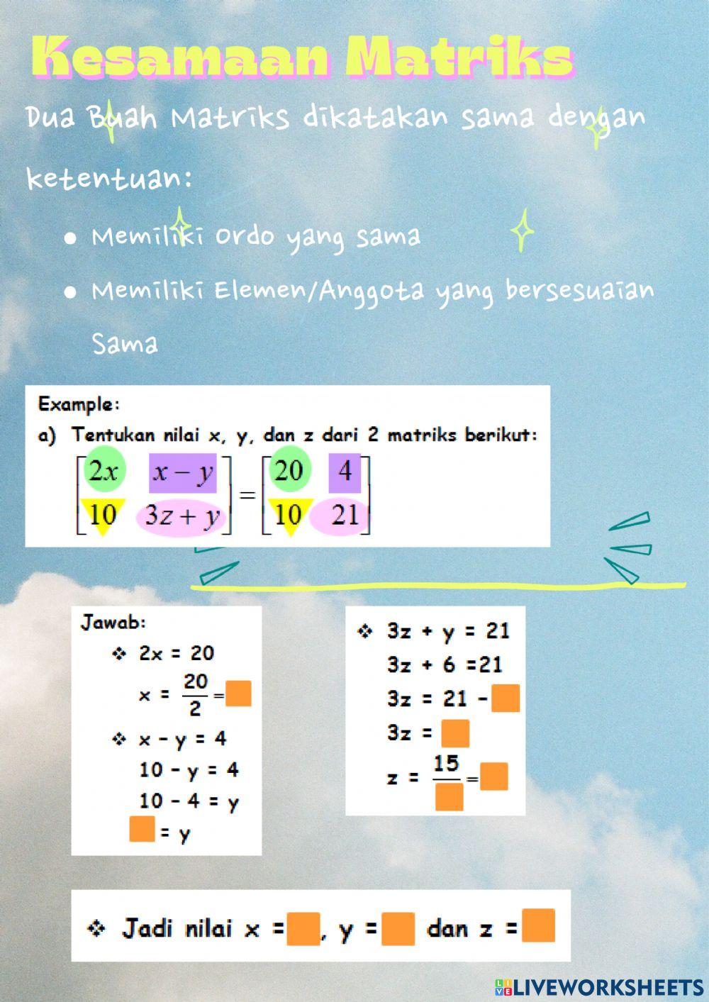 LKPD Operasi Matriks Part 2 worksheet | Live Worksheets