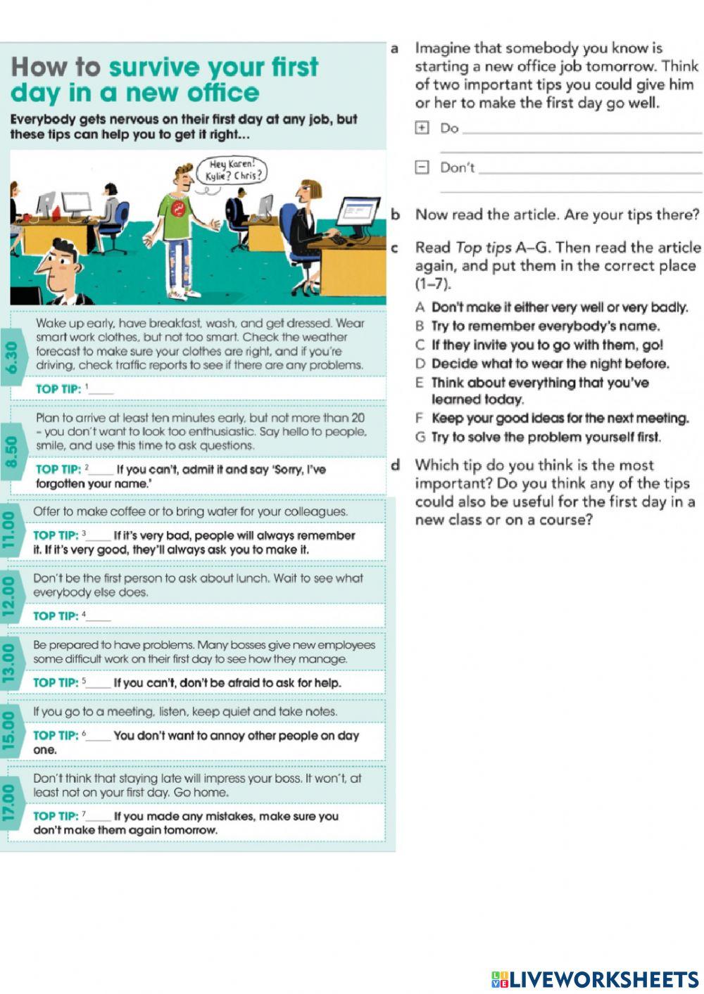 First day nerves | Free Interactive Worksheets | 3282825