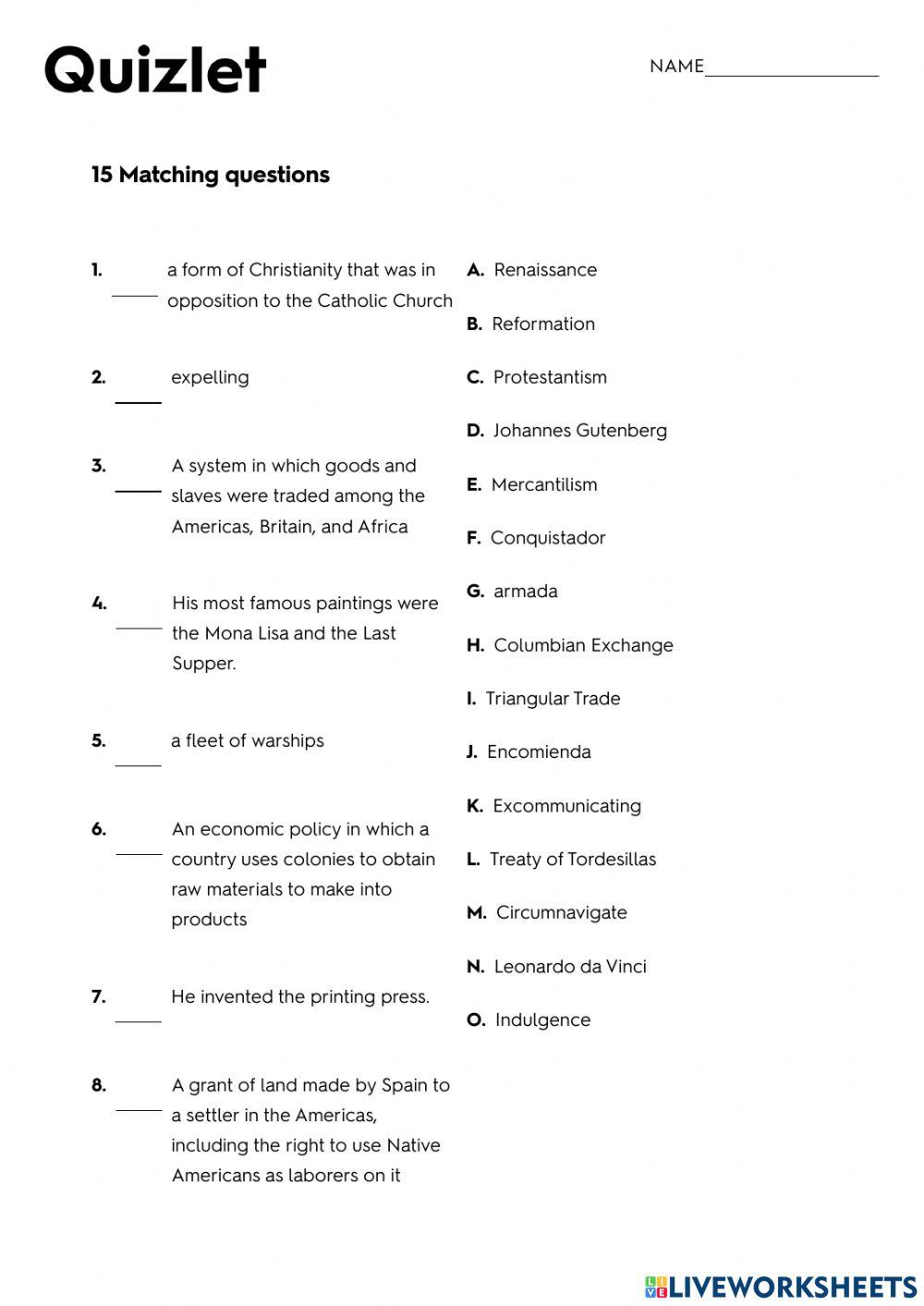 6bTEST- Chapter 15 Vocabulary worksheet | Live Worksheets