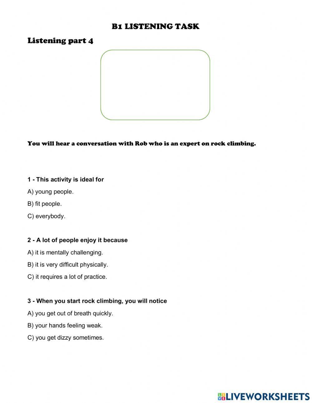 Listening b1 pa… | Free Interactive Worksheets | 1245544