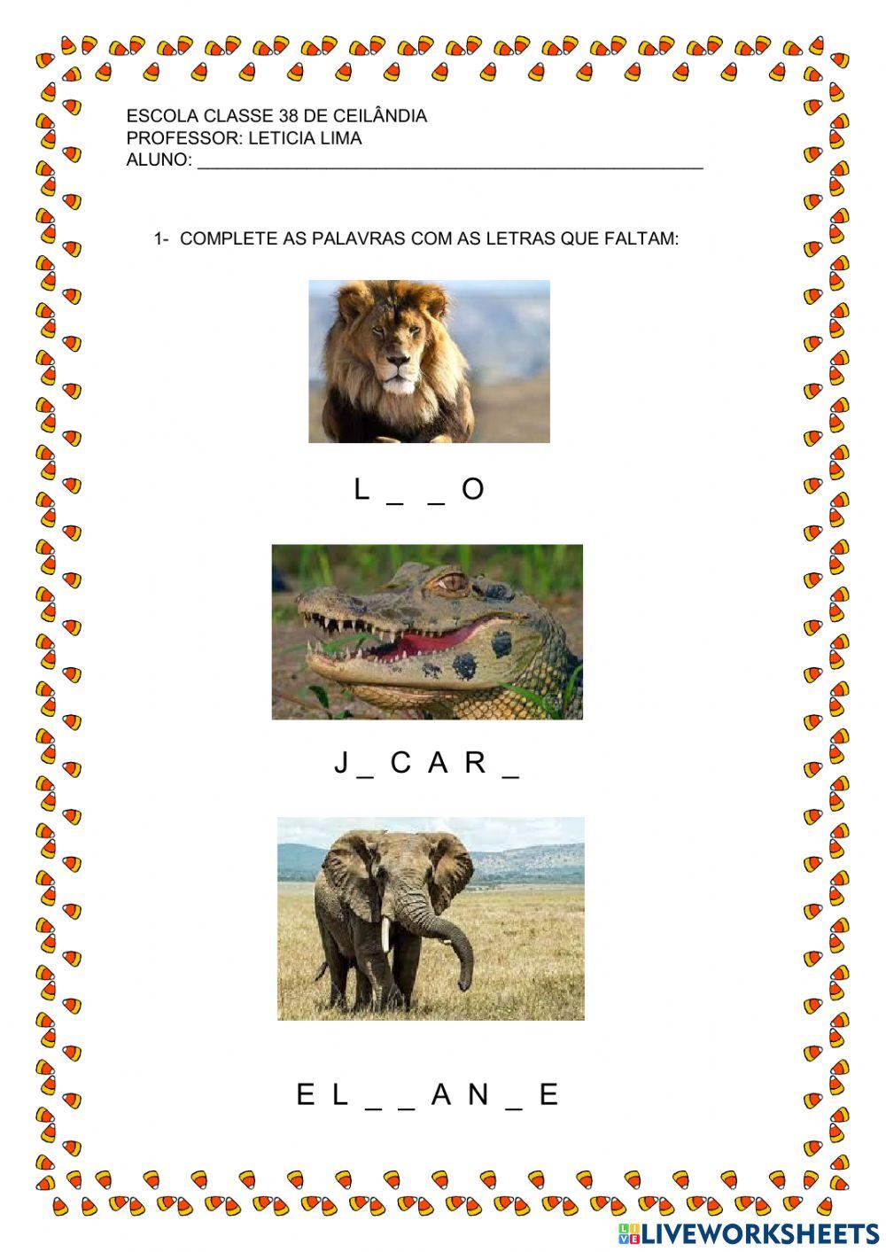 CoMPLETE AS LETRAS interactive worksheet | Live Worksheets