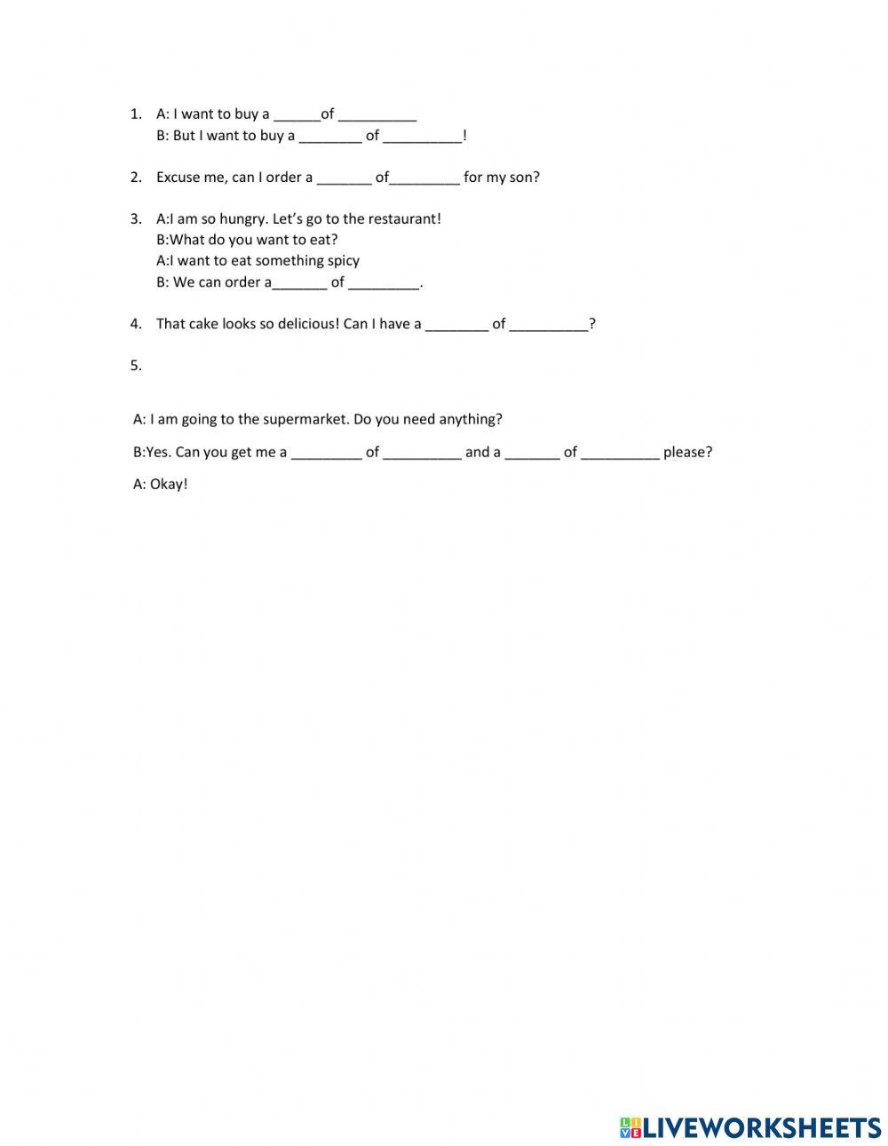 Food Partitives… | Free Interactive Worksheets | 1245951