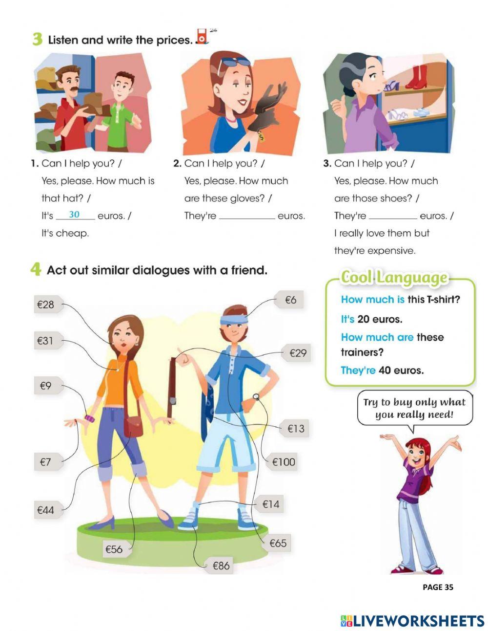 Using Unit Prices Worksheet