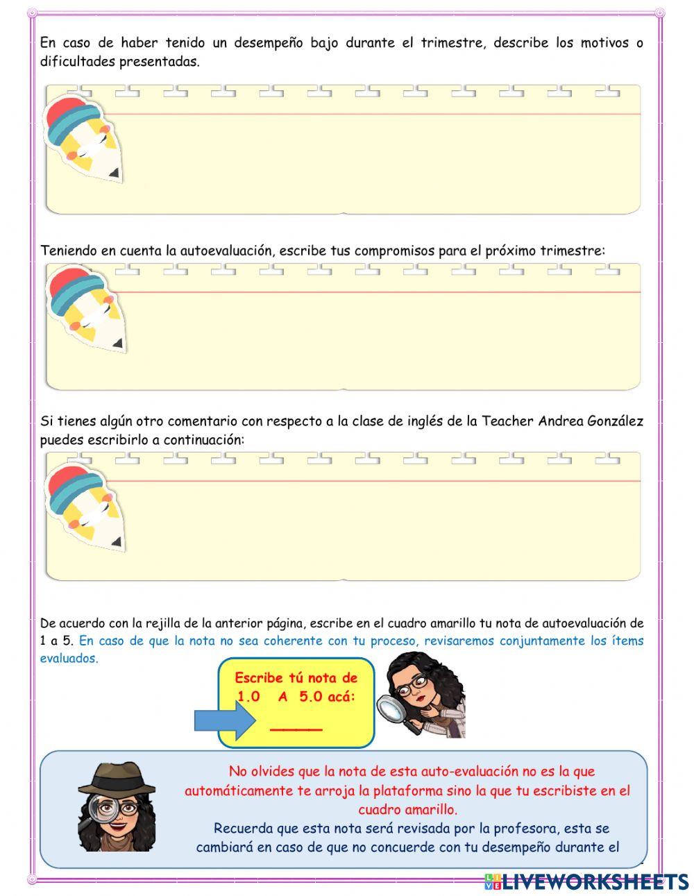 Self- evaluation interactive worksheet | Live Worksheets