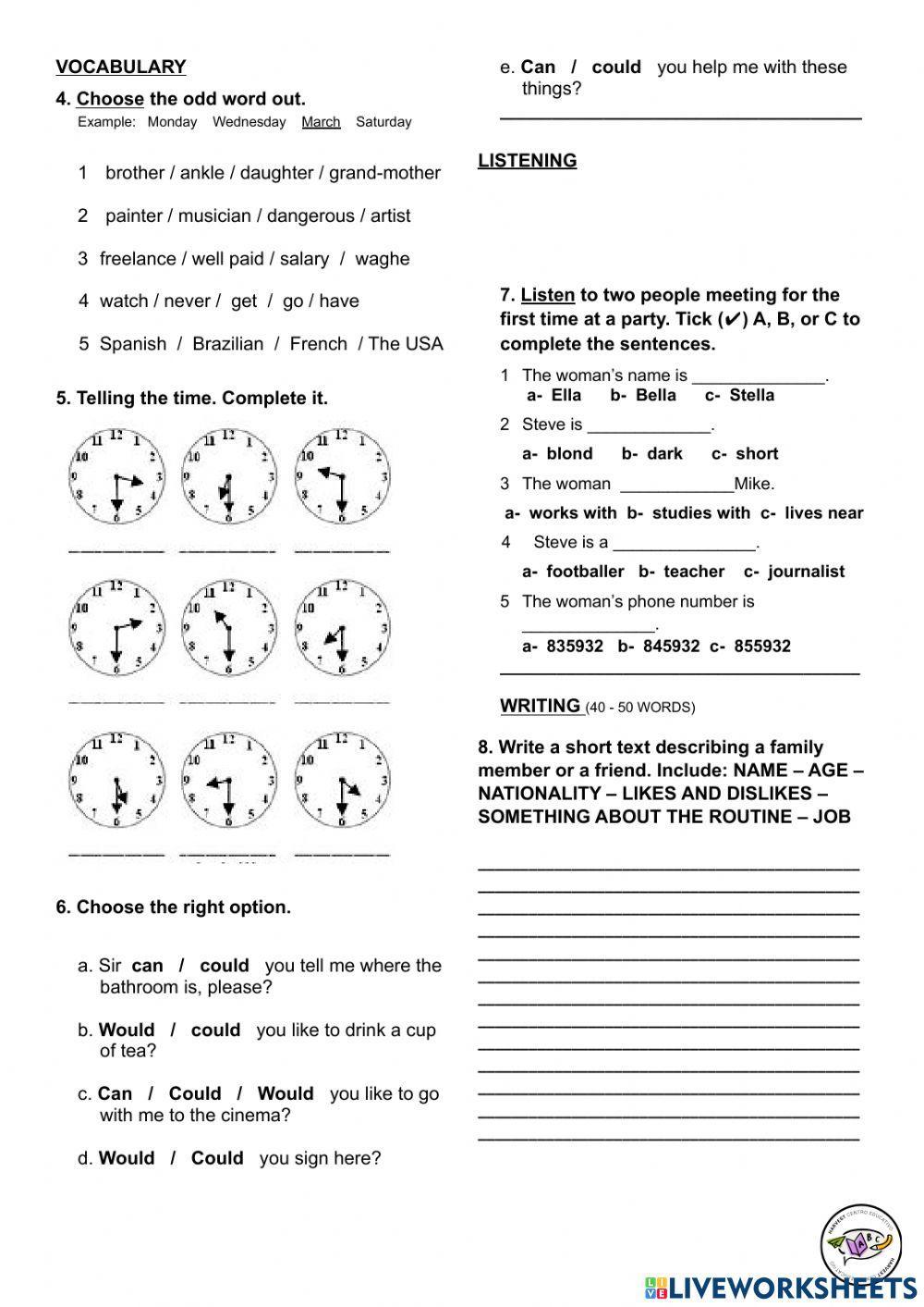 Elementary - Mid-Term Test (Mica) worksheet | Live Worksheets