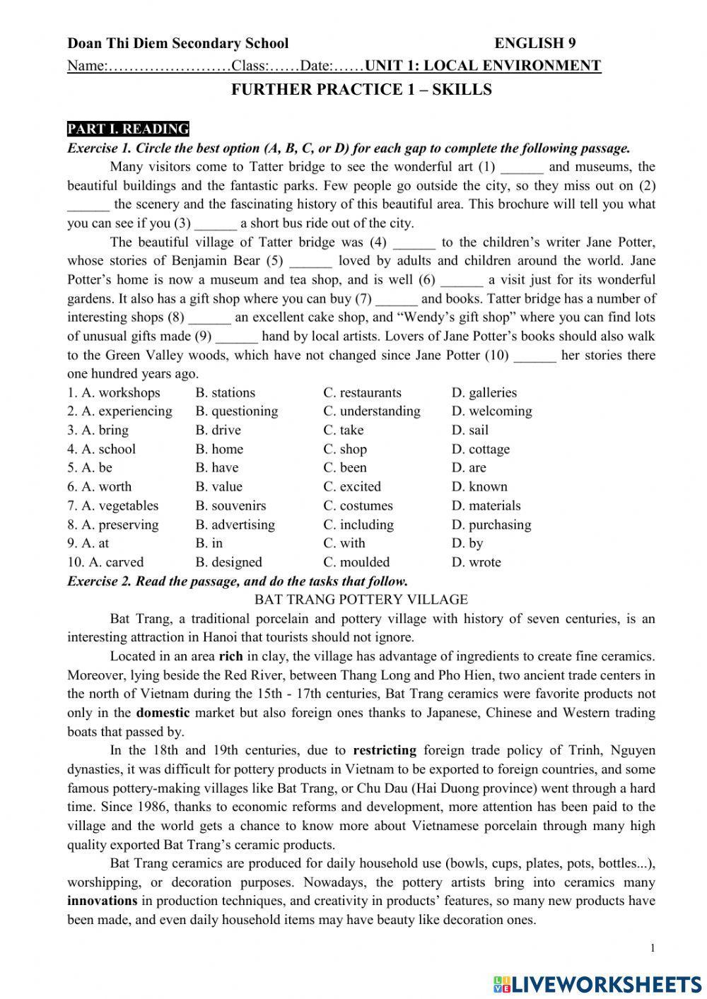 G9-U1-Further Practice 1- Skills worksheet | Live Worksheets