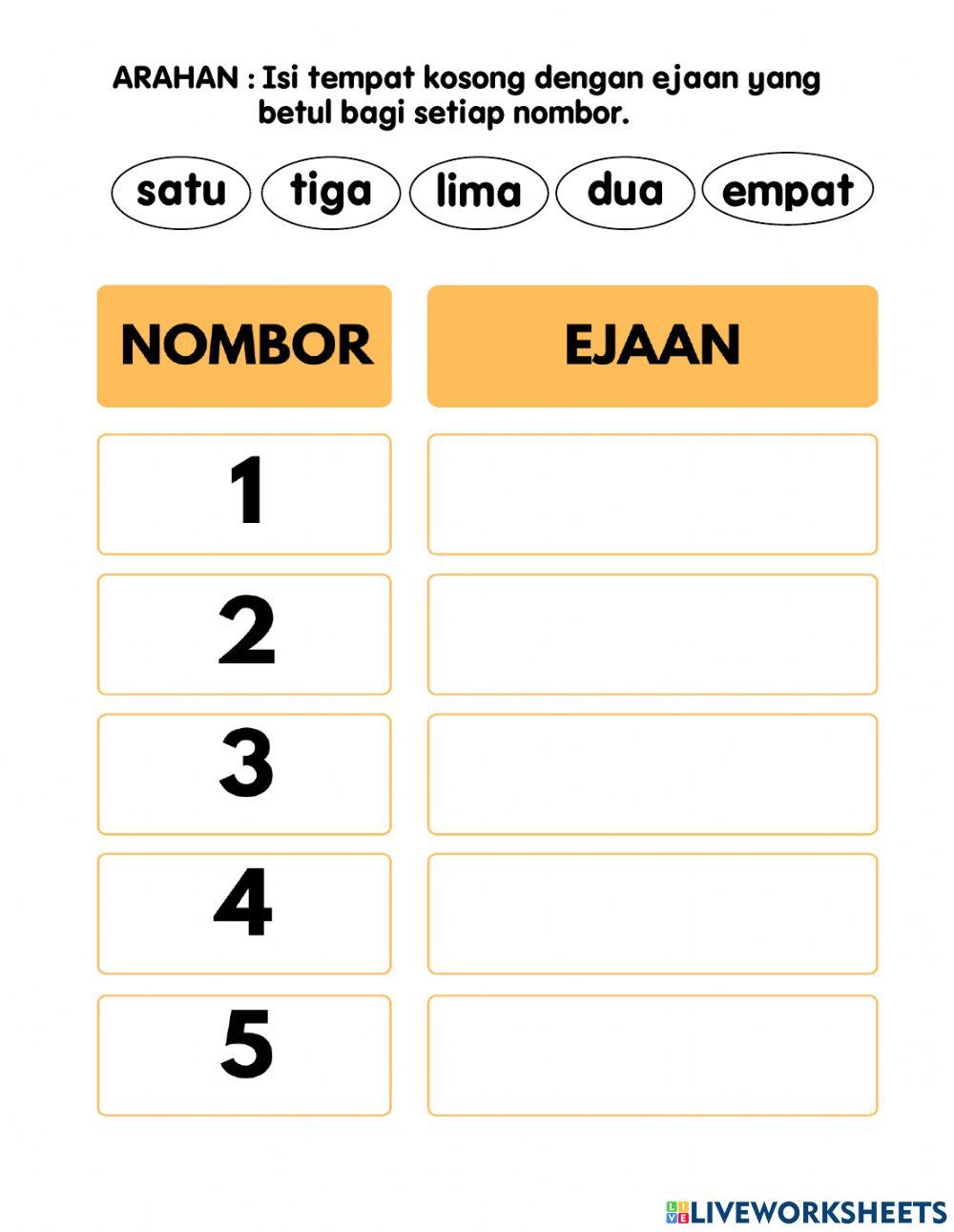 Mengeja Nombor 1-5 1335274 | NUR IZIAN NAFISA BINTI ABU