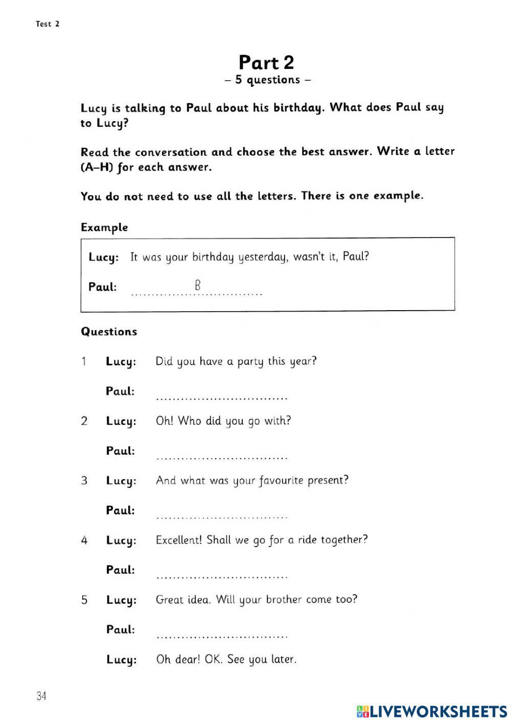 Flyers reading and writing part 2 online exercise for | Live Worksheets