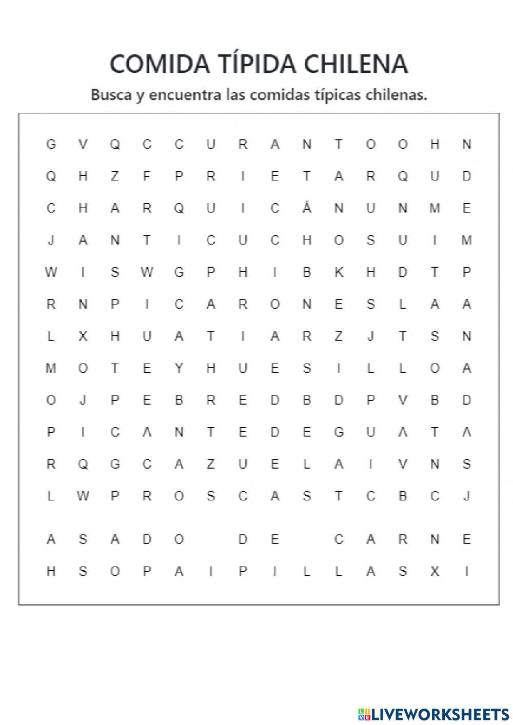 Sopa de letras comida chilena 1335326 | CandelaUrquieta