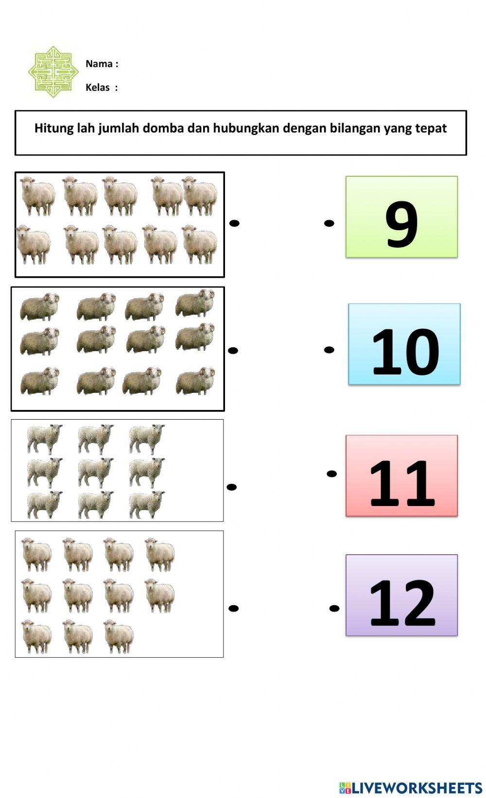 Menghubungkan gambar sesuai bilangan worksheet | Live Worksheets