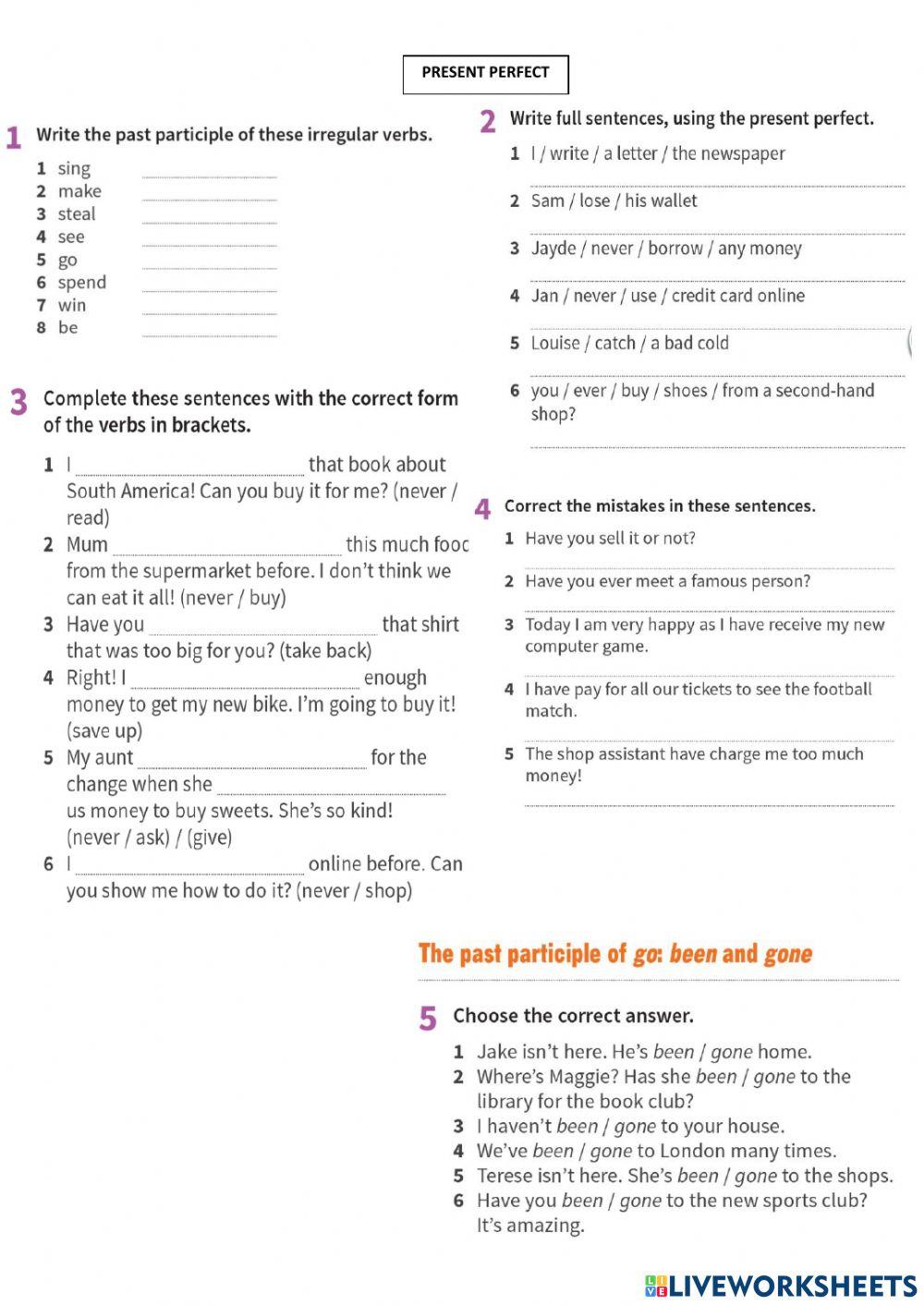 Present perfect | Free Interactive Worksheets | 1335956