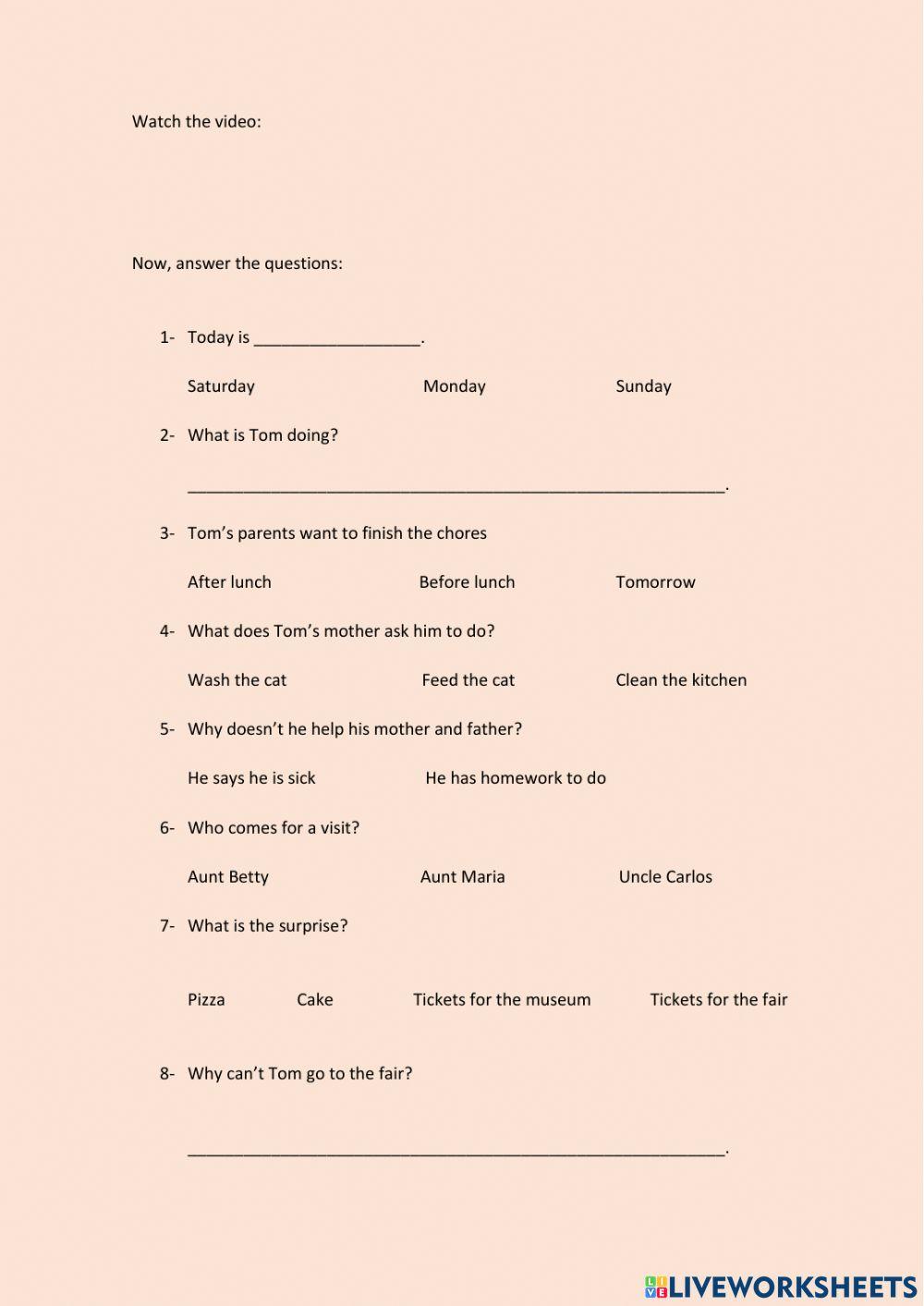 Lazy Tom worksheet | Live Worksheets