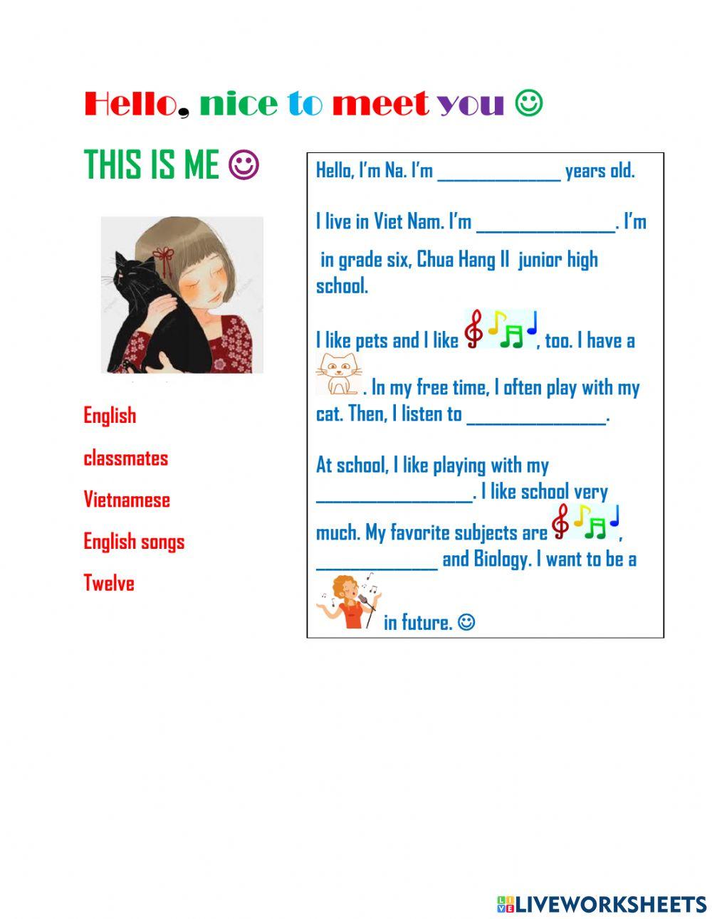 Introduce yourself online exercise for 6 | Live Worksheets