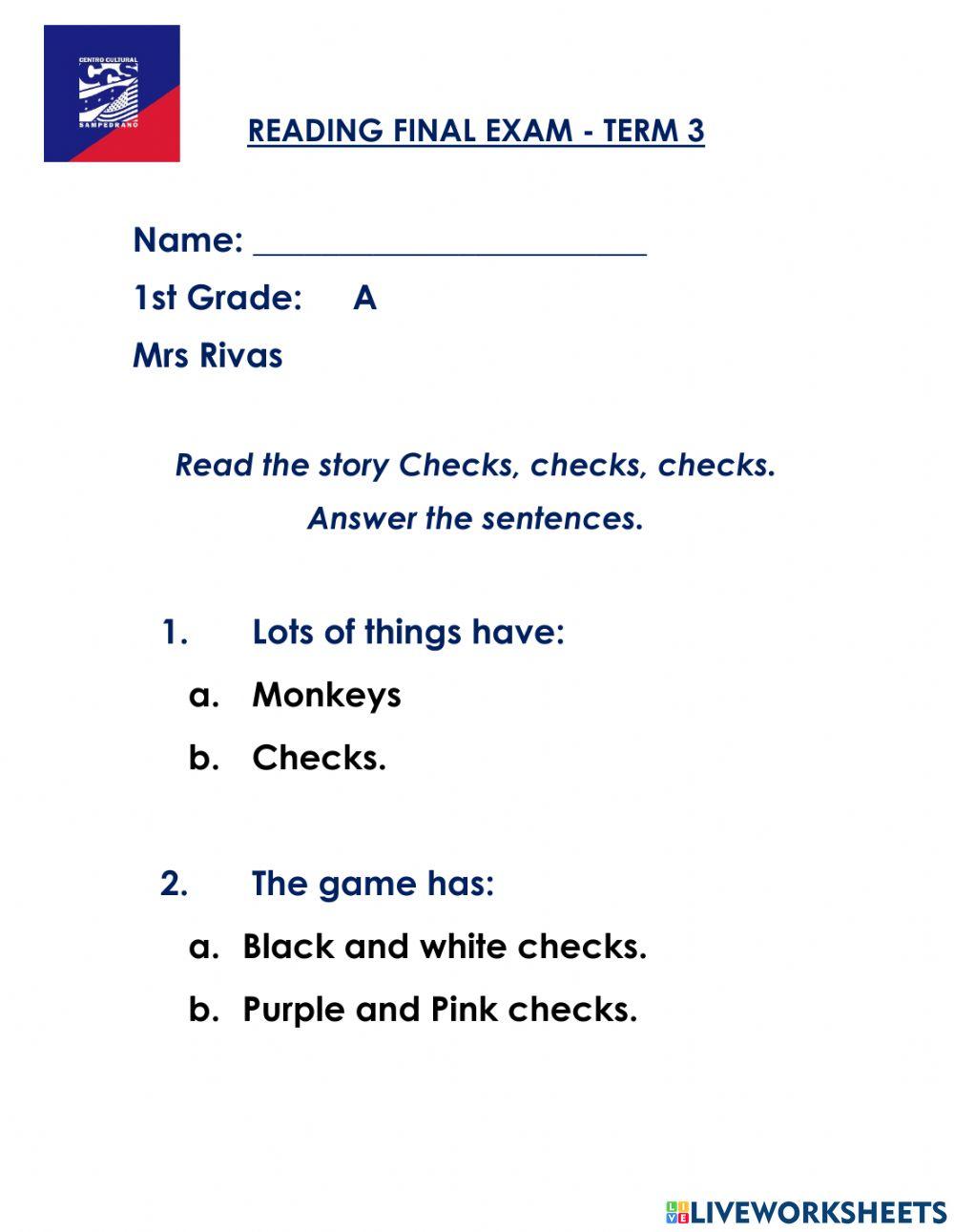 Reading final 1st a worksheet | Live Worksheets