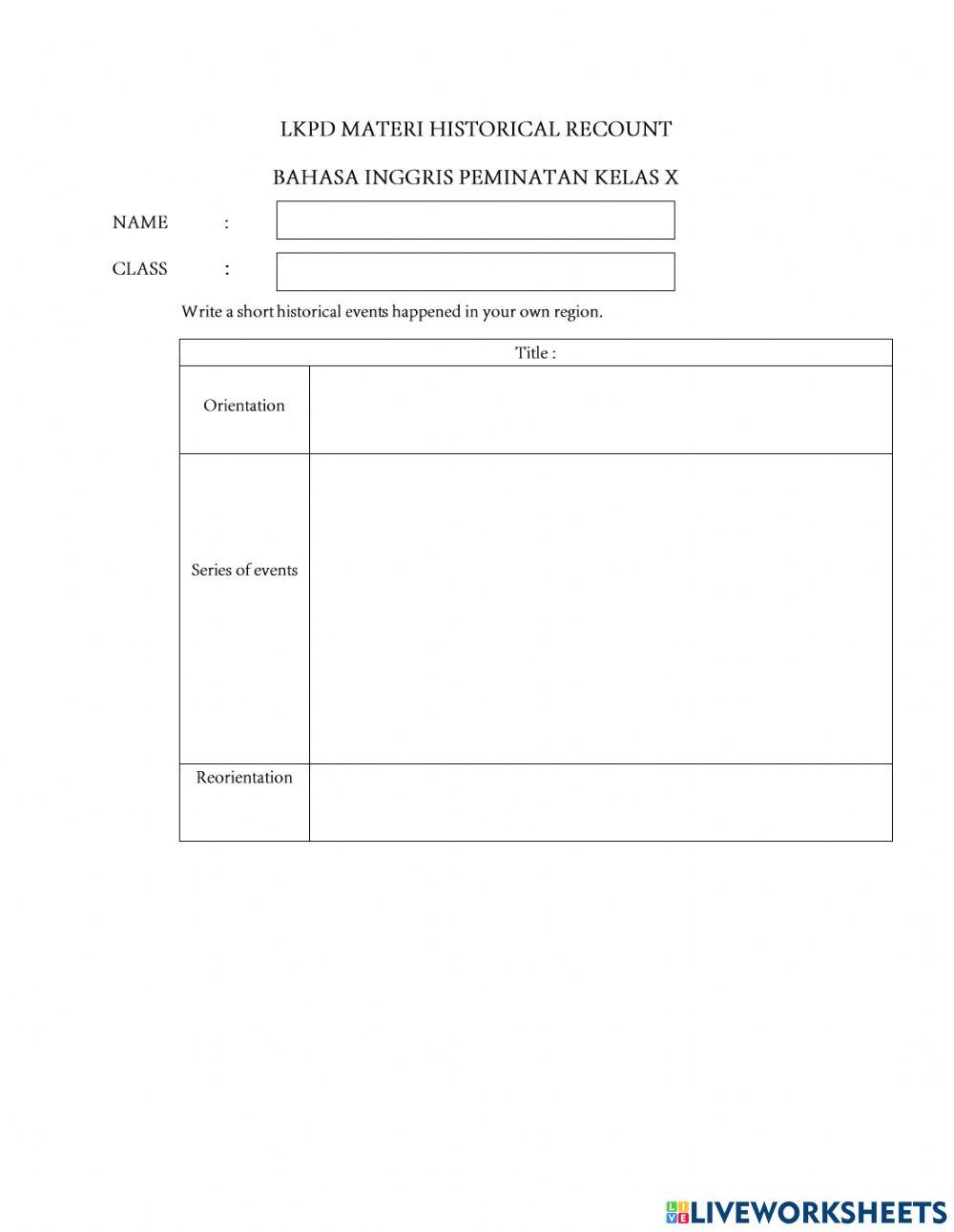 Lkpd writing recount worksheet | Live Worksheets