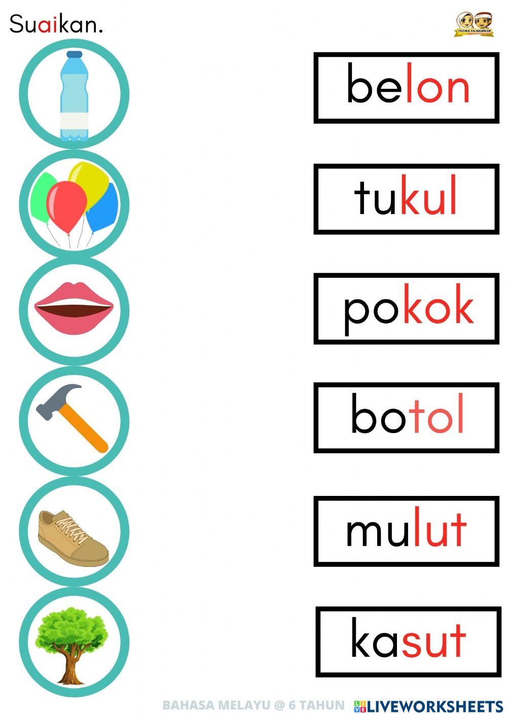 Bm : Suku kata kv+kvk (suaikan) worksheet | Live Worksheets