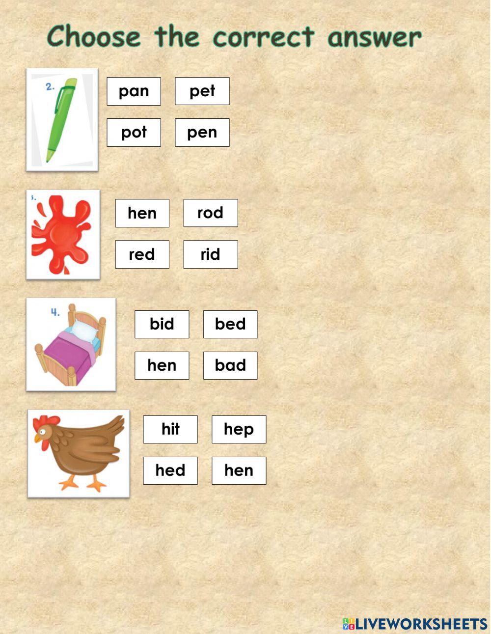 Phonics e,ed,en worksheet | Live Worksheets