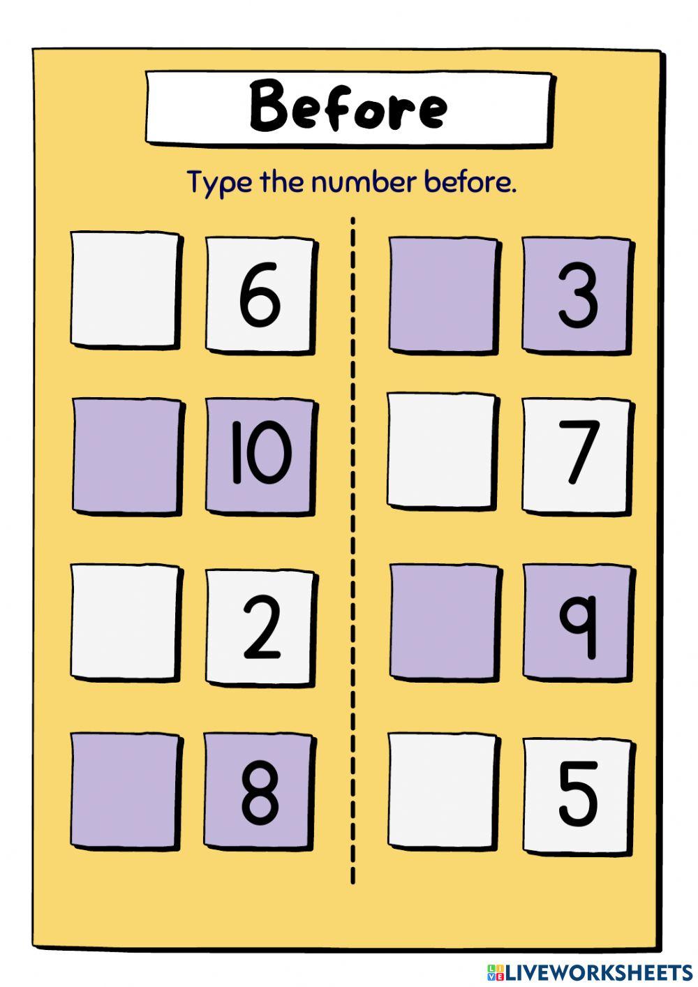 Before 3 worksheet | Live Worksheets