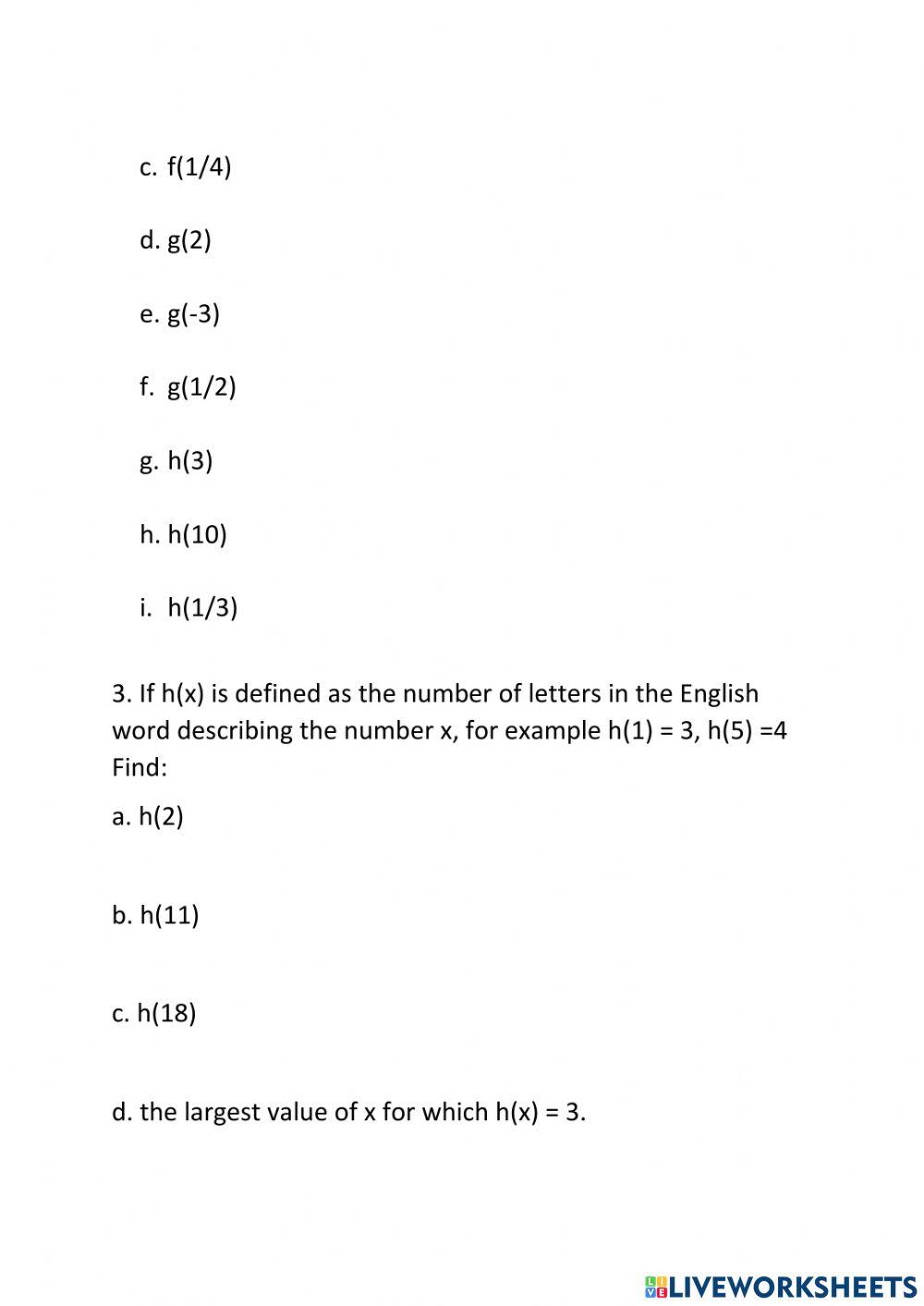 Functions interactive activity for 10 | Live Worksheets