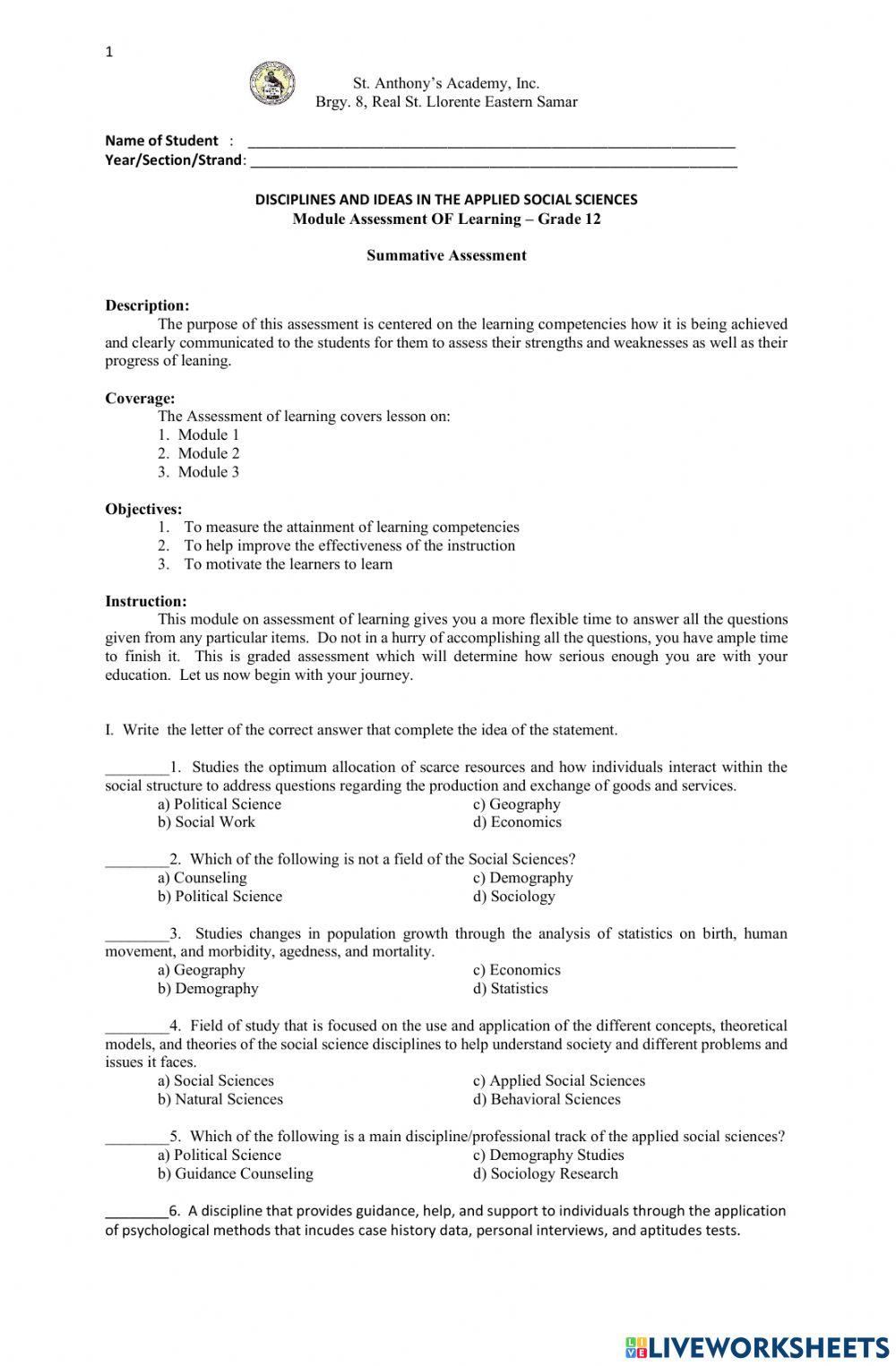 Summative interactive worksheet | Live Worksheets