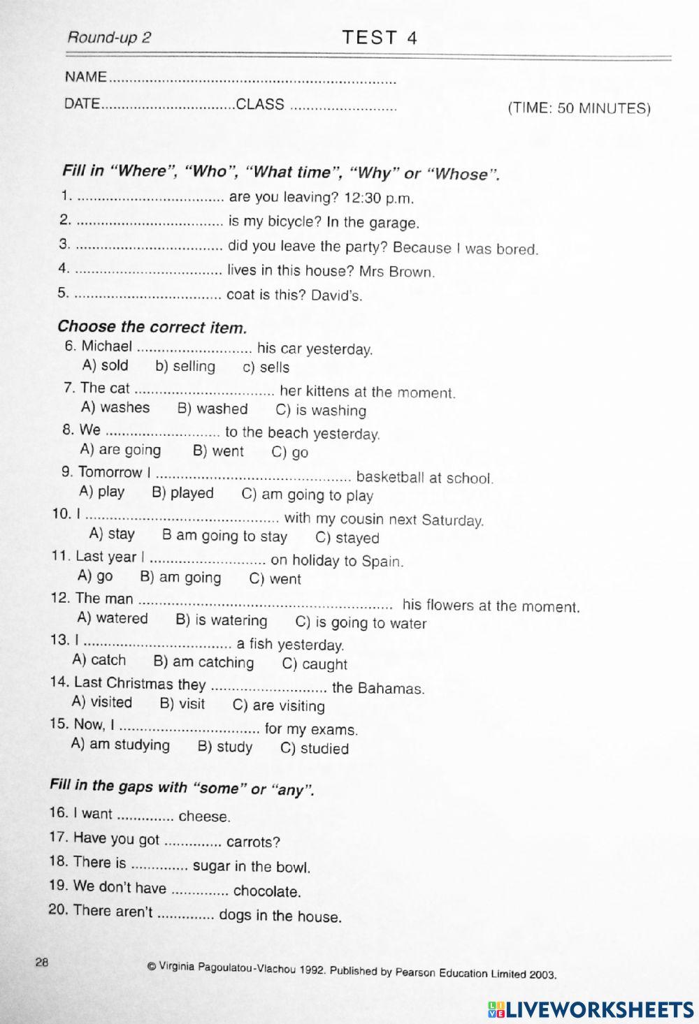 A1 grammar test 3817139 | ThuyNguyen0510 | Live