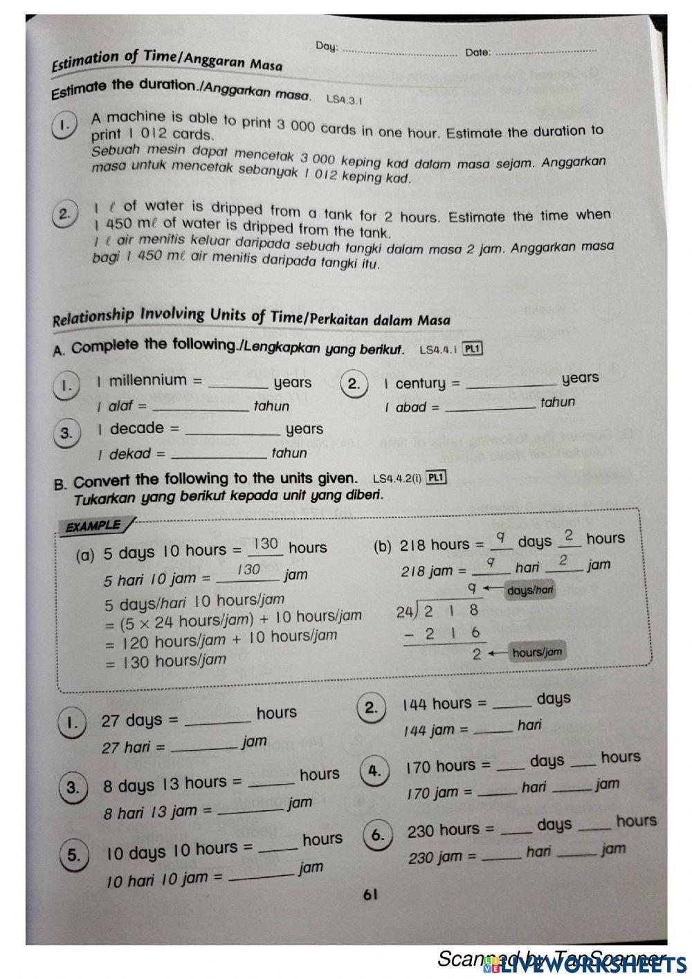 Time std4 worksheet | Live Worksheets